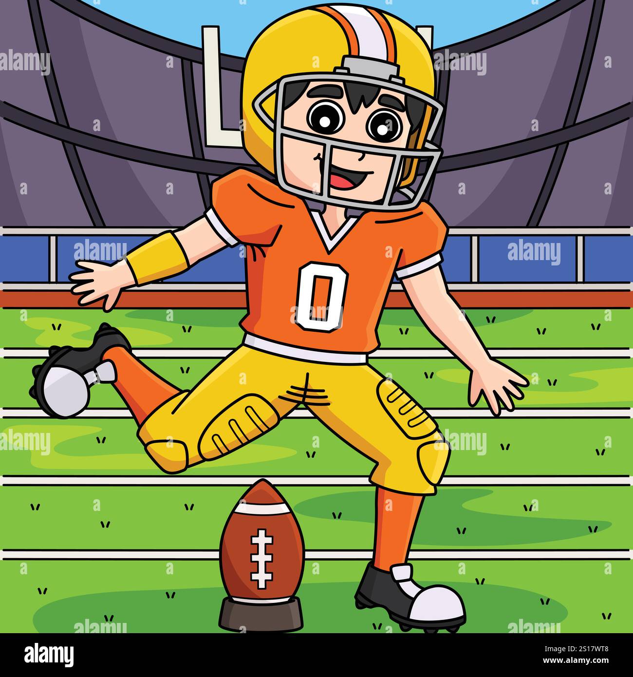 American Football Player Kick Off Colored Cartoon Stock Vector Image ...
