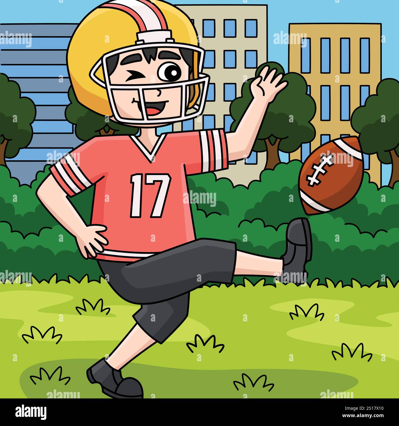 American Football Kid Player Colored Cartoon Stock Vector Image & Art ...