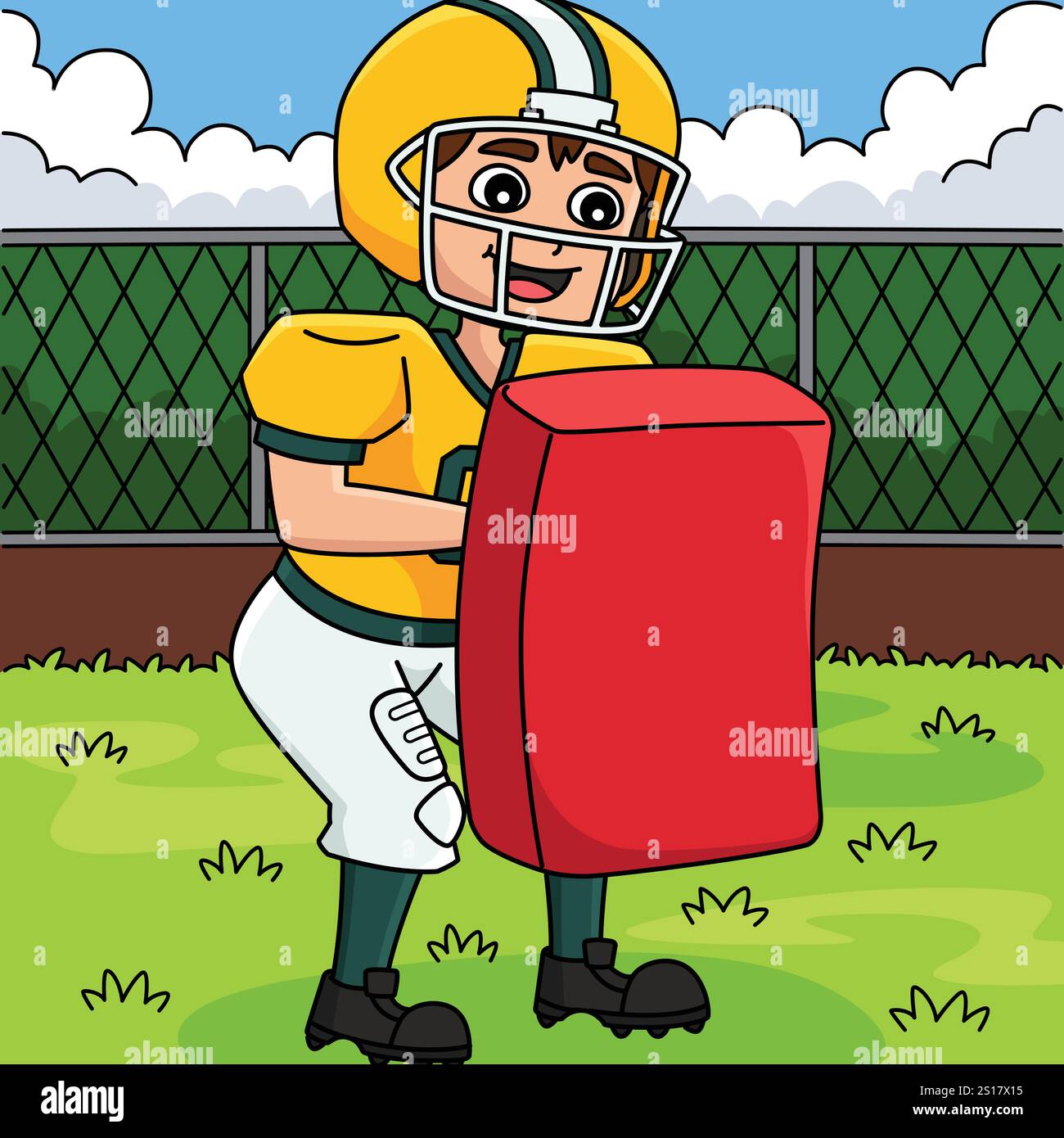 American Football Player Training Colored Cartoon Stock Vector Image ...