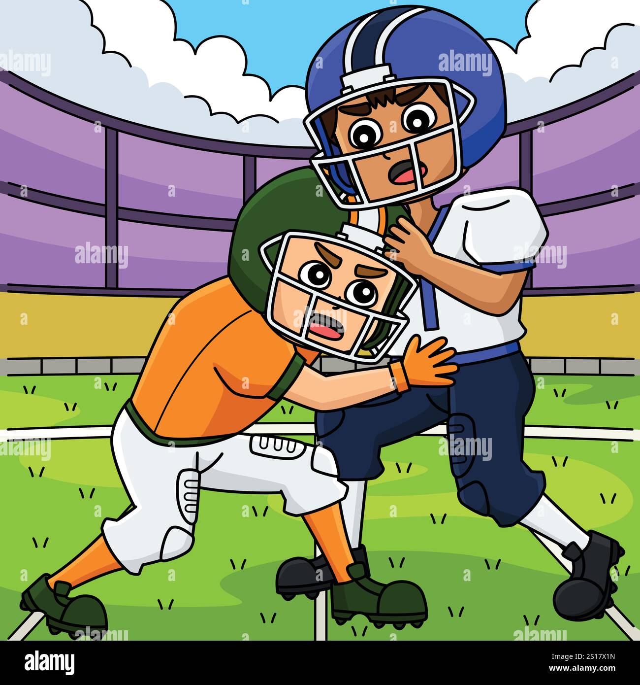 American Football Players Pushing Colored Cartoon Stock Vector Image ...