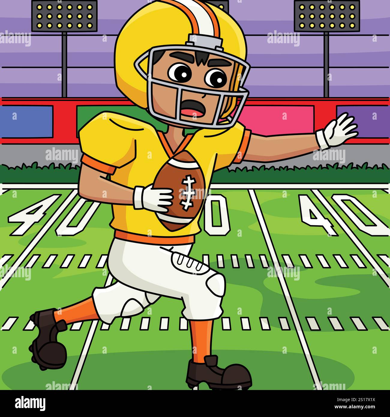 American Football Player Pushing Colored Cartoon Stock Vector Image ...