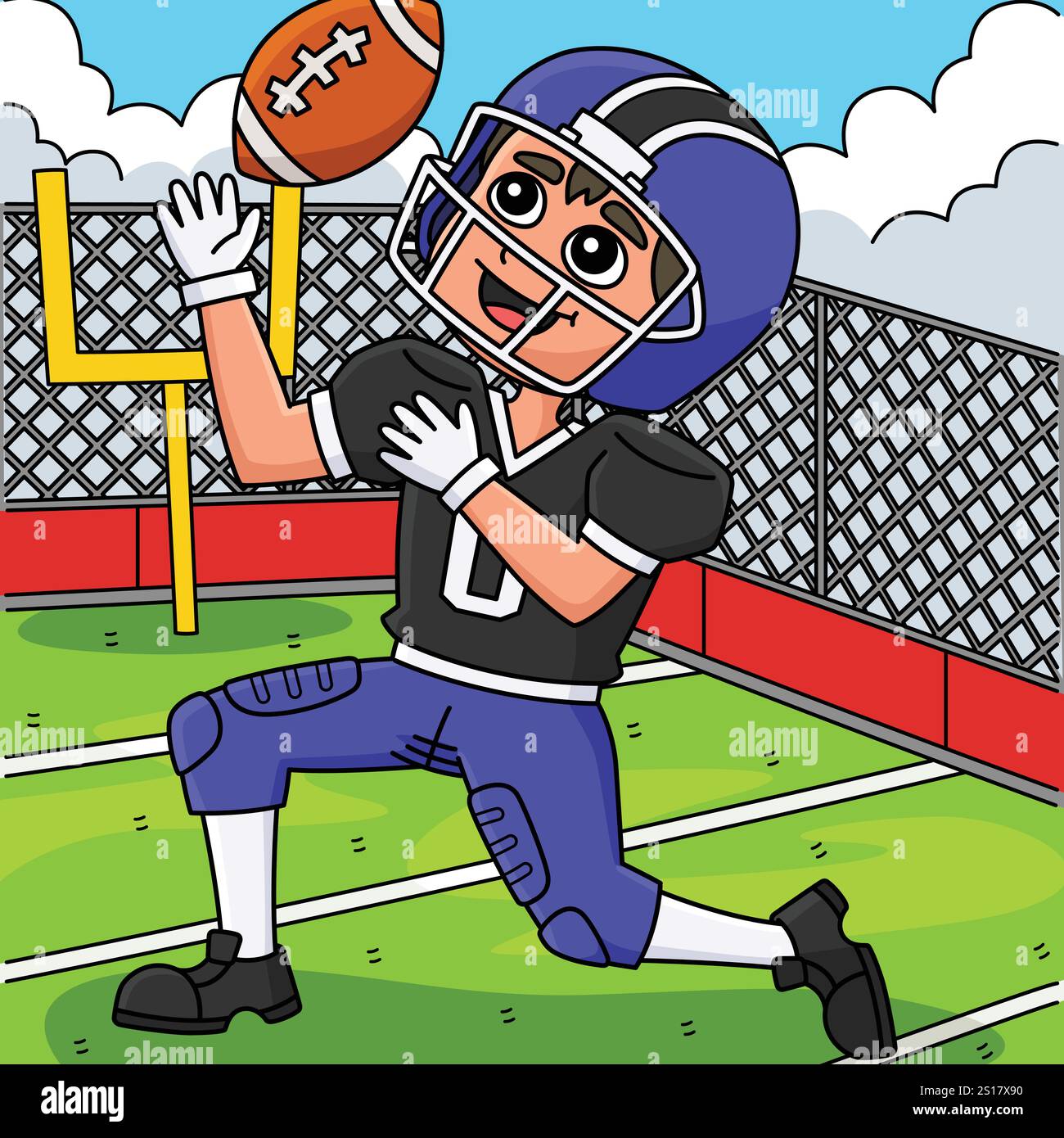 American Football Touchdown Pass Colored Cartoon Stock Vector Image ...