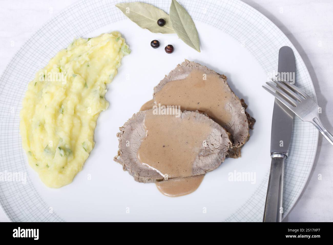 German cuisine, Sauerbraten with mashed potatoes, rocket mashed ...
