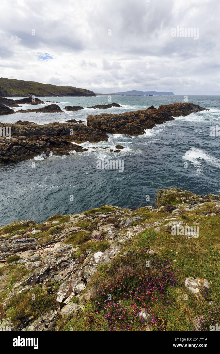 Rugged rocky coast, rain clouds, Melmore, Downings, Boyeeghter Strand ...