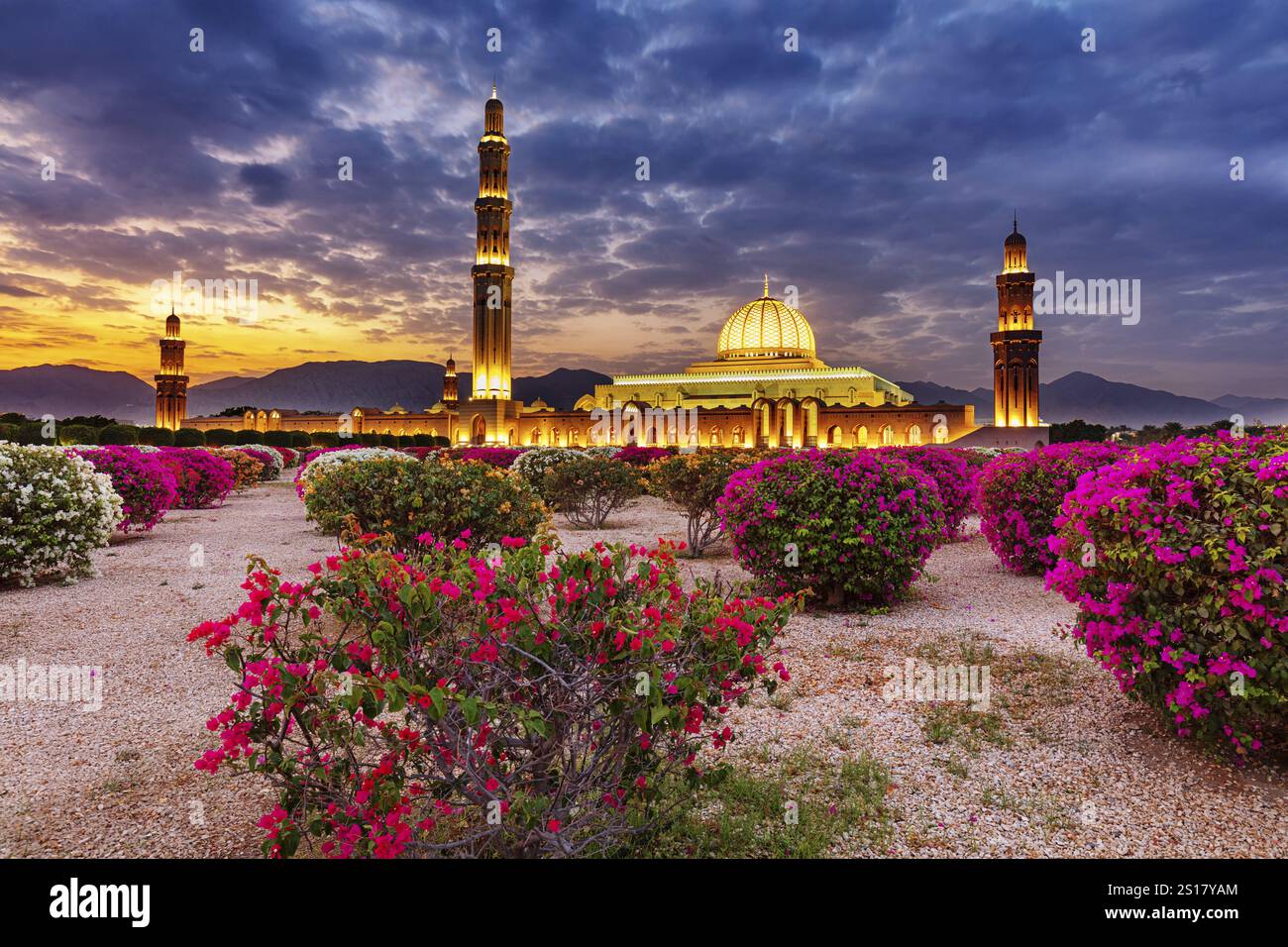 Countryside, Oman, Mosque, blue hour, Illuminated, Building ...