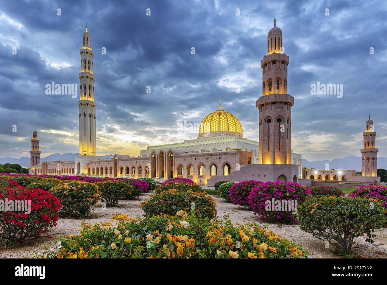 Countryside, Oman, Mosque, blue hour, Illuminated, Building ...