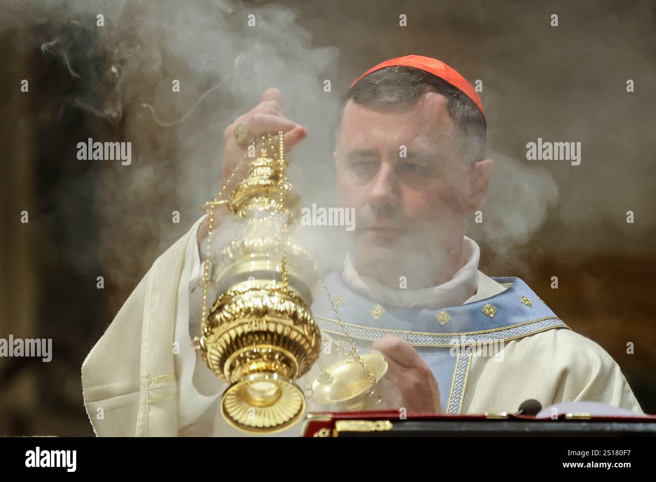Rome, Italy. 1st Jan, 2025. Cardinal Rolandas Makrickas celebrates a ...