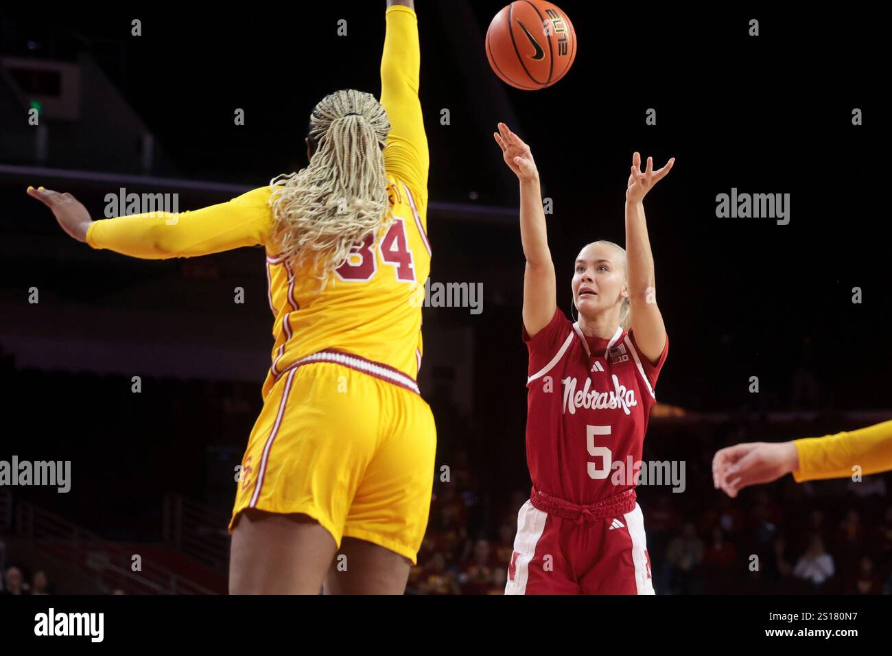 Nebraska guard Alberte Rimdal (5) shoots against Southern California ...