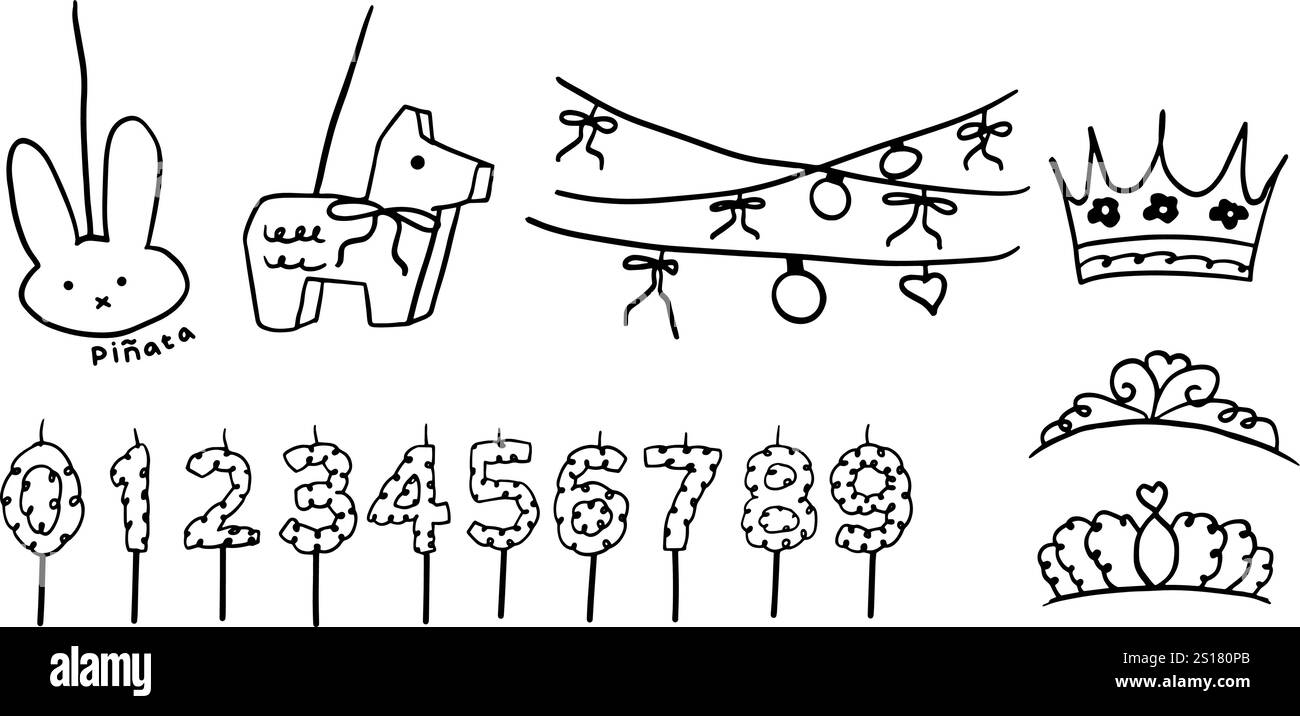 Hand-Drawn Birthday Illustration Set | Minimalist Doodle Vector for ...