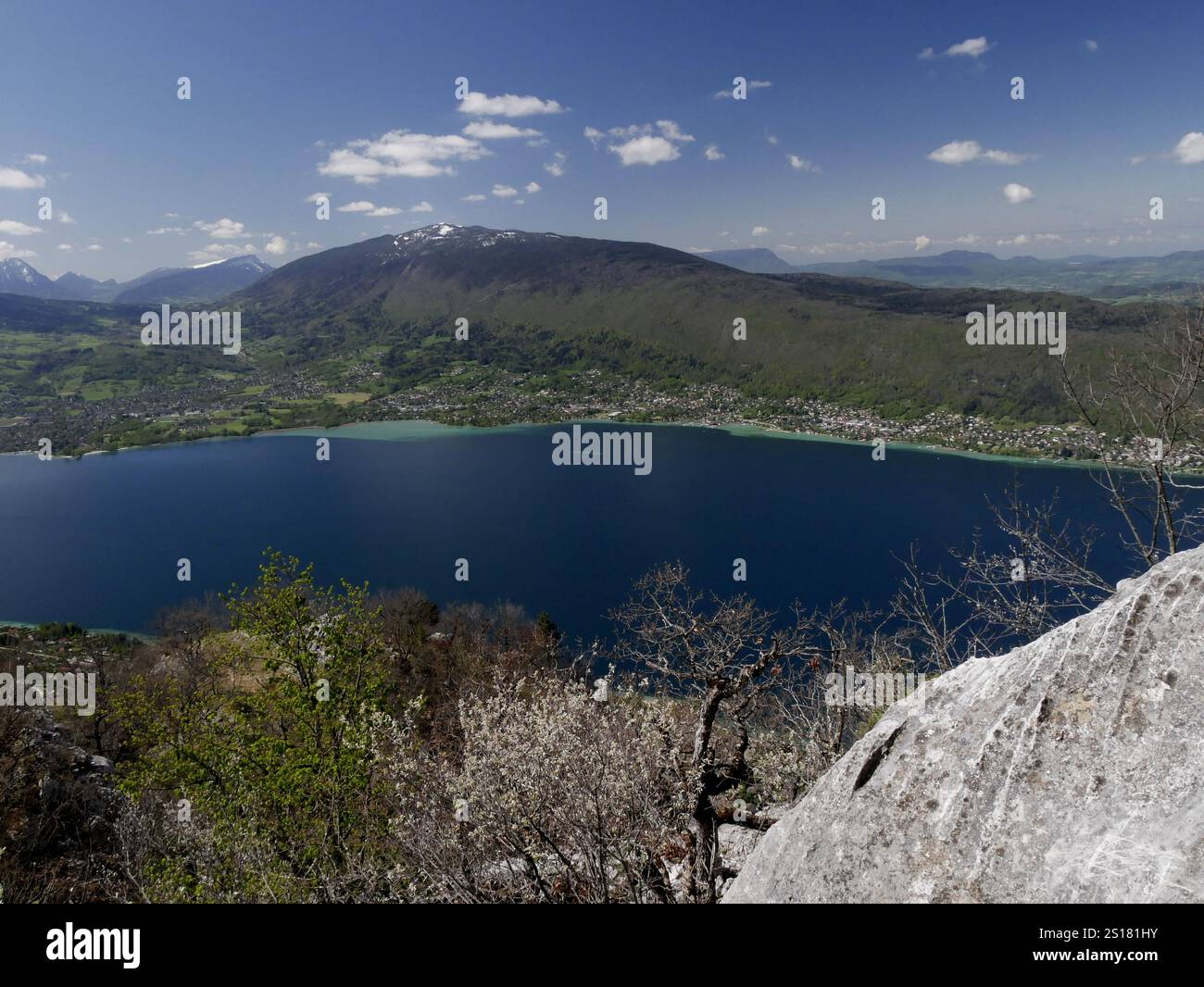 Panoramic view above mont Baron, Annecy lake and semnoz alpine mountain ...