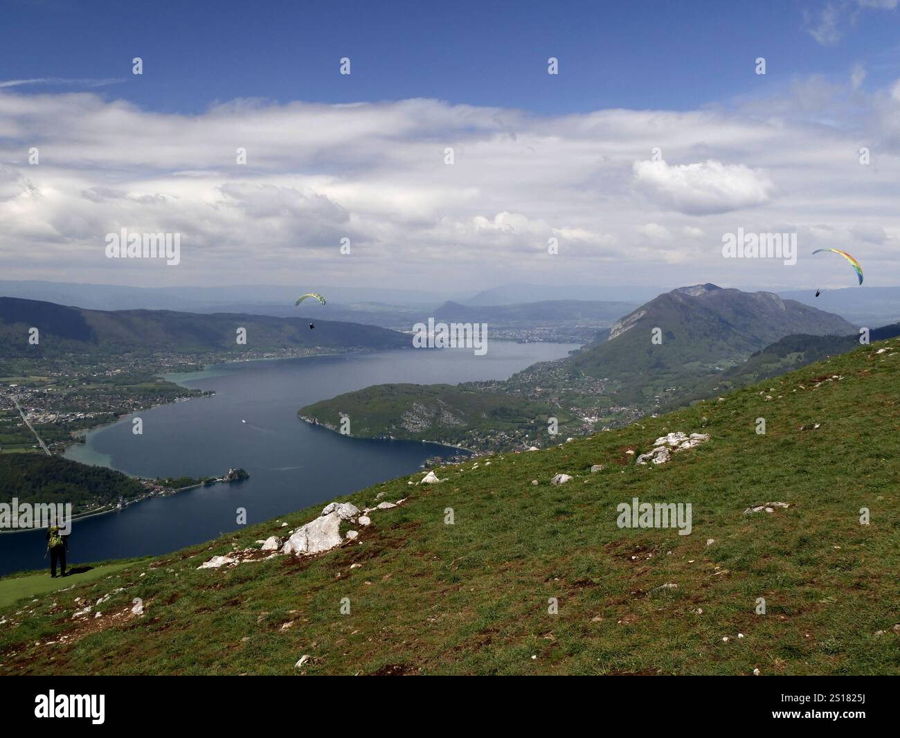 famous view of Annecy lake above col de Forclaz in Haute Savoie, scenic ...