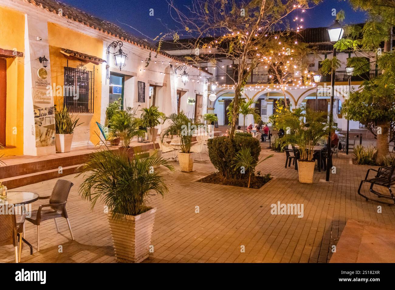 MOMPOX, COLOMBIA - MARCH 1, 2023: Night view of Plaza Real de la ...
