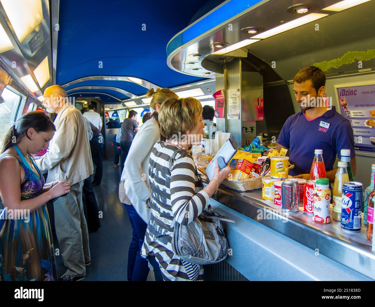 Paris, France, T.G.V. Bullet Train, Woman Buying Snacks, europe dining ...