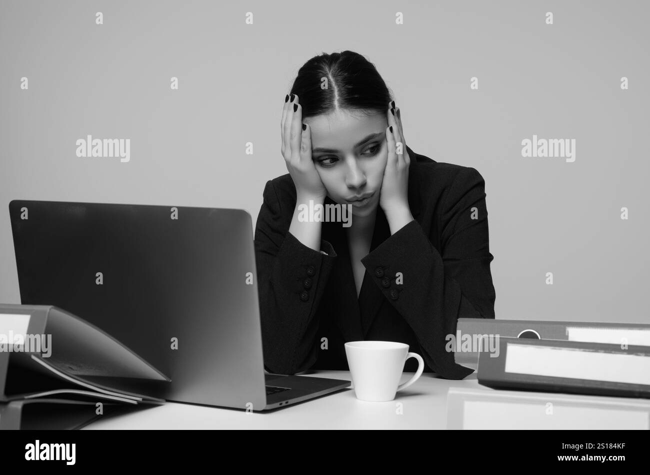 Tired secretary. Overworked Business woman. Busy working. Feeling tired ...