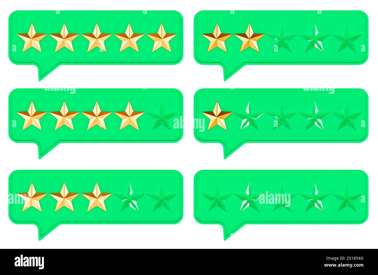 Set of star reviews. Speech Bubbles with feedback and rating, 3D rendering isolated on white ...