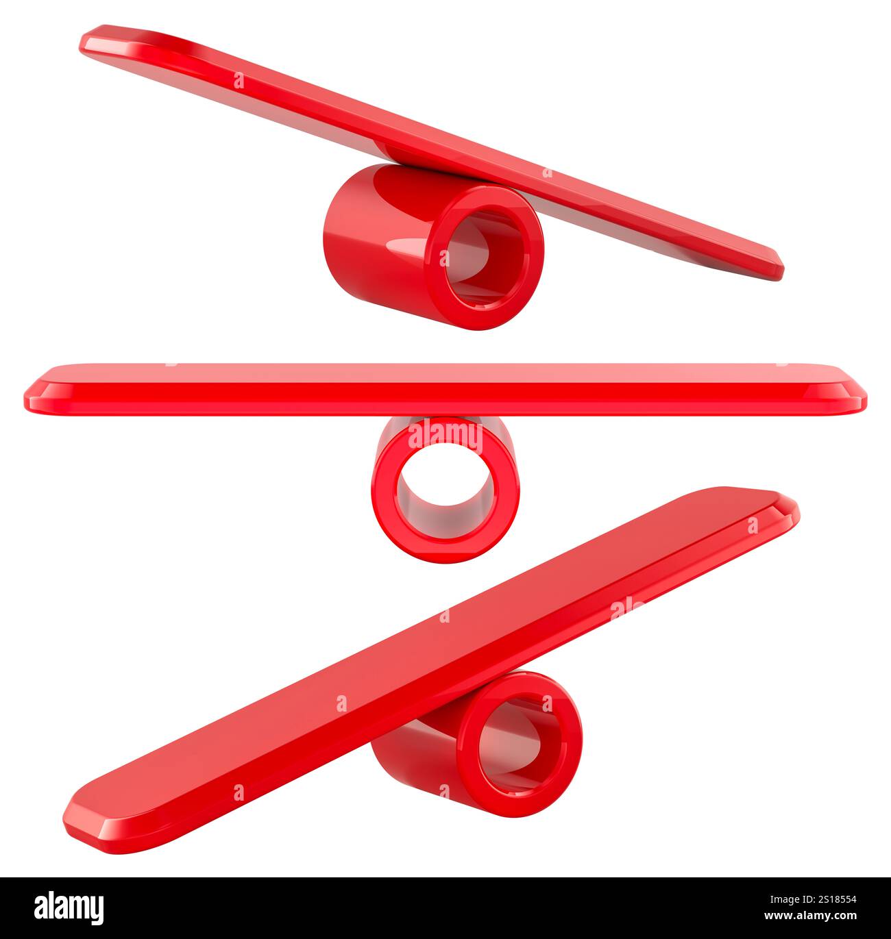 Empty Seesaws Balance set. Balanced and Unbalanced, red color. 3D ...