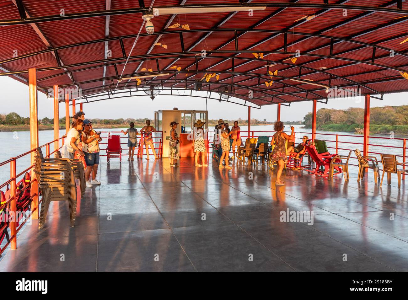 MOMPOX, COLOMBIA - MARCH 3, 2023: Deck of a tourist boat on Magdalena ...