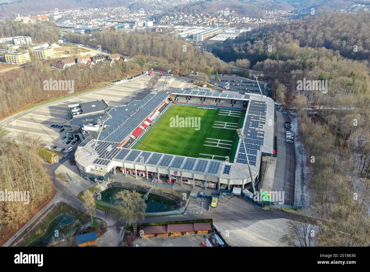 Die Voith Arena und Ihre Sportplaetze im winterlichen tau, Luftaufnahme, Uebersichtsbild, GER ...