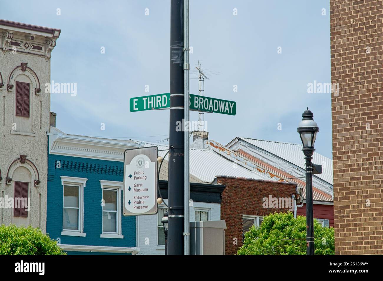 Street sign at corner of Third and Broadway Greenville Ohio Stock Photo ...