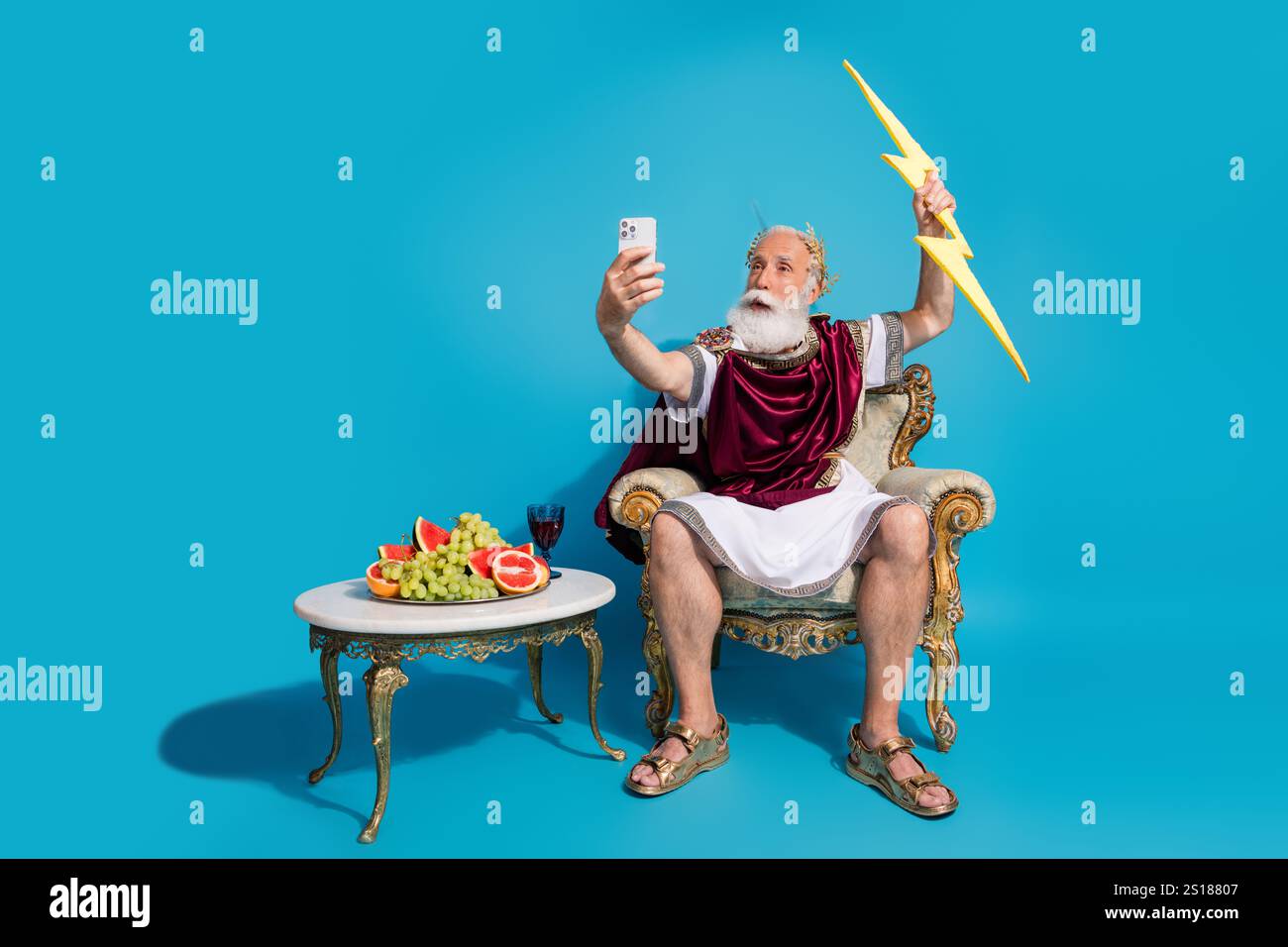 Full size photo of ancient myth character god hold lightning make ...