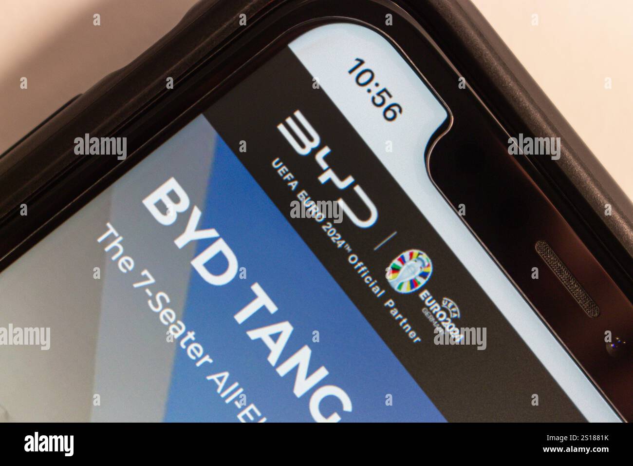 The website of BYD is displayed on an iPhone. BYD Auto Co., Ltd. is the ...