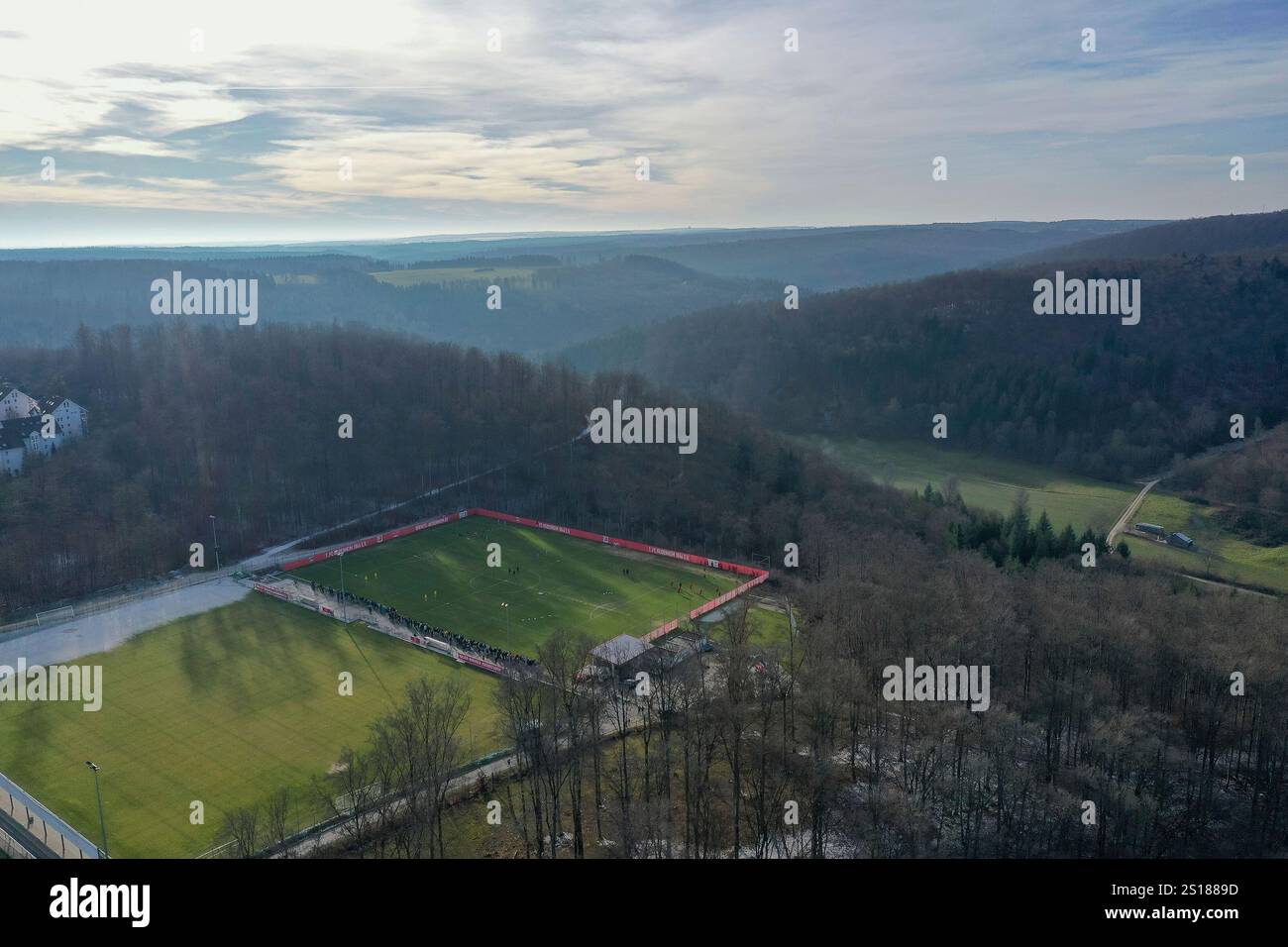 Die Voith Arena und Ihre Sportplaetze im winterlichen tau, Luftaufnahme, Uebersichtsbild, GER ...