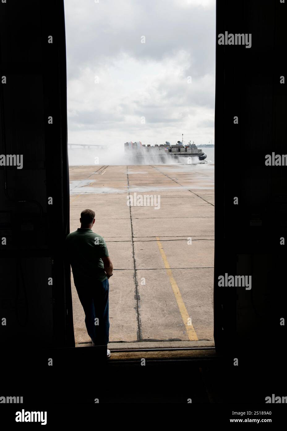 A Landing Craft Air Cushion (LCAC) leaves the flight line as part of Mr ...