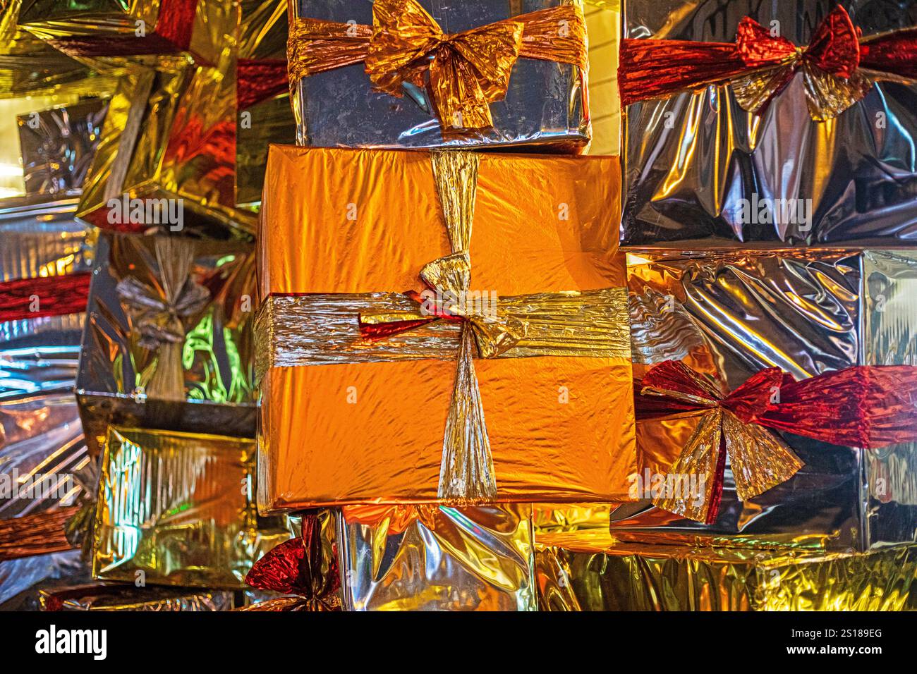 beautiful gift boxes with gold wrapping and ribbon. Holiday, Boxing Day ...