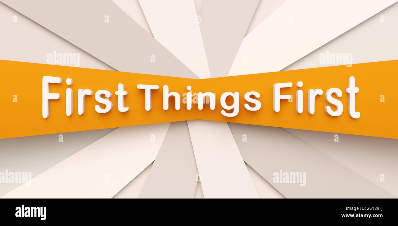 First things first. First things first. Yellow and white paper stripes ...