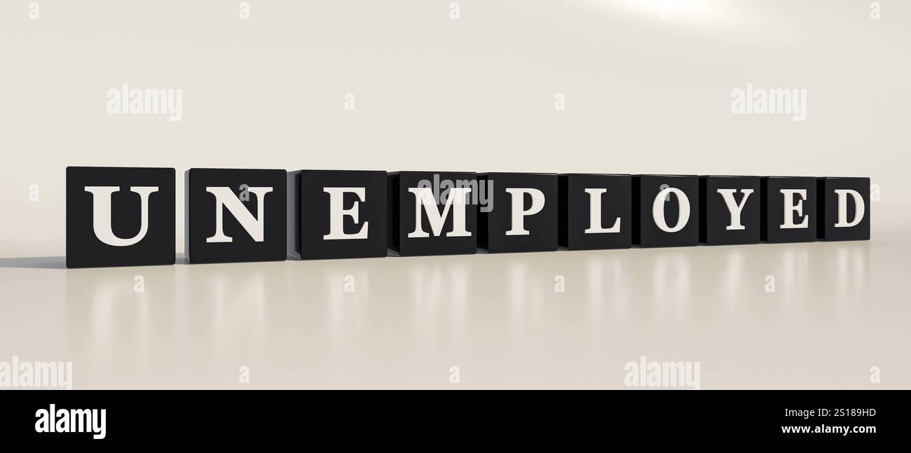 Unemployed Unemployed, single word. Black dices with white letters and ...
