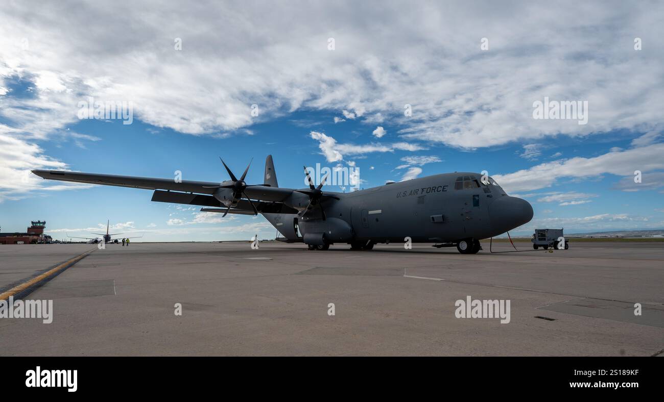A C-130J Super Hercules sits on the flight line at Peterson Space Force ...
