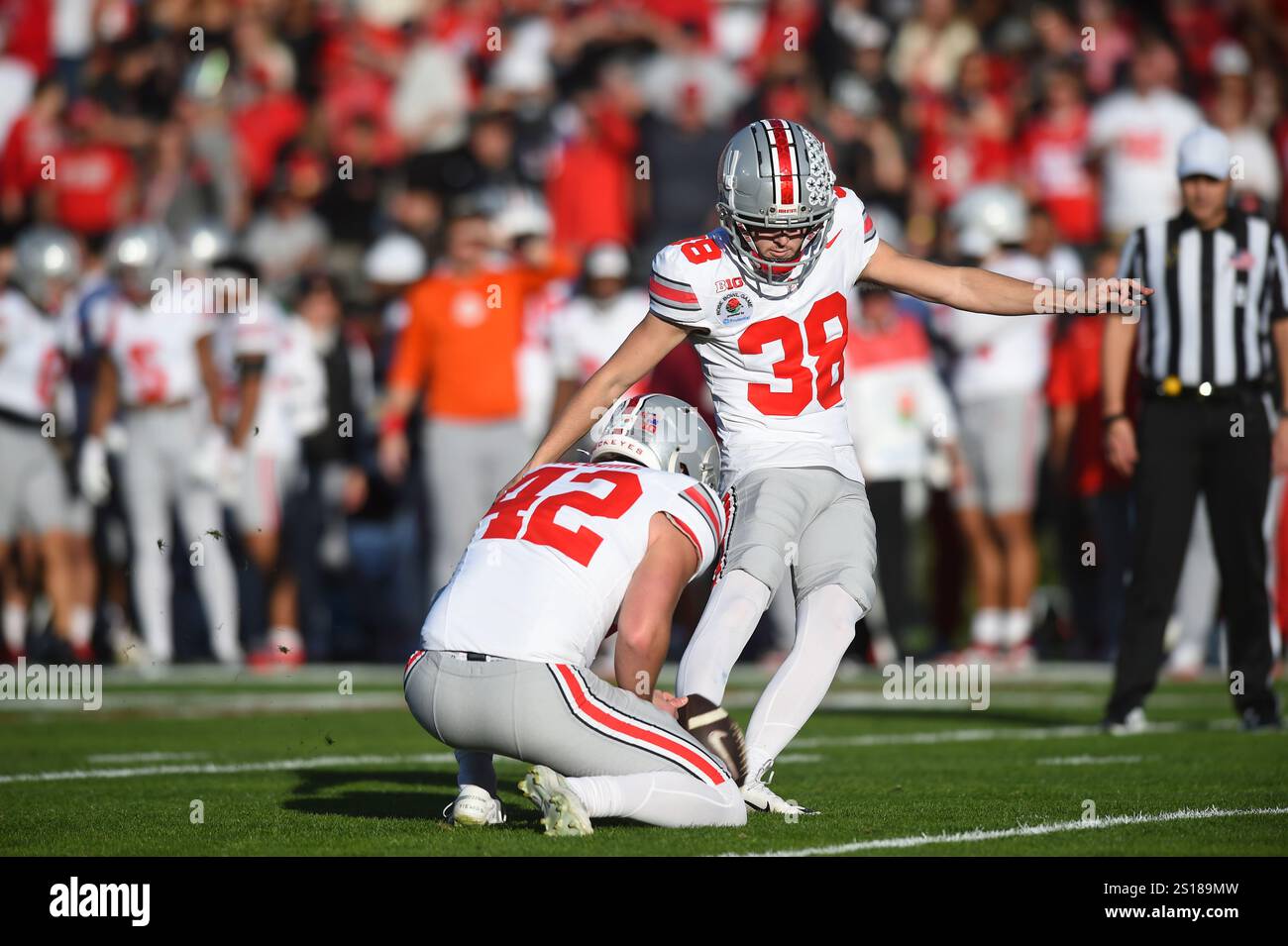 PASADENA, CA - JANUARY 01: Kicker Jayden Fielding #38 of the Ohio State ...