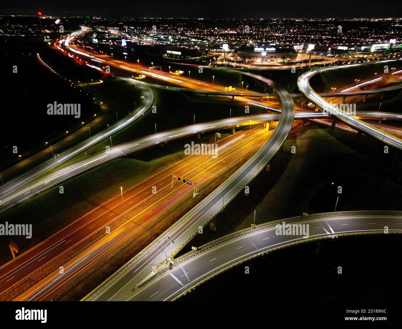 Aerial view of a cloverleaf interchange highway, The Haque, The ...
