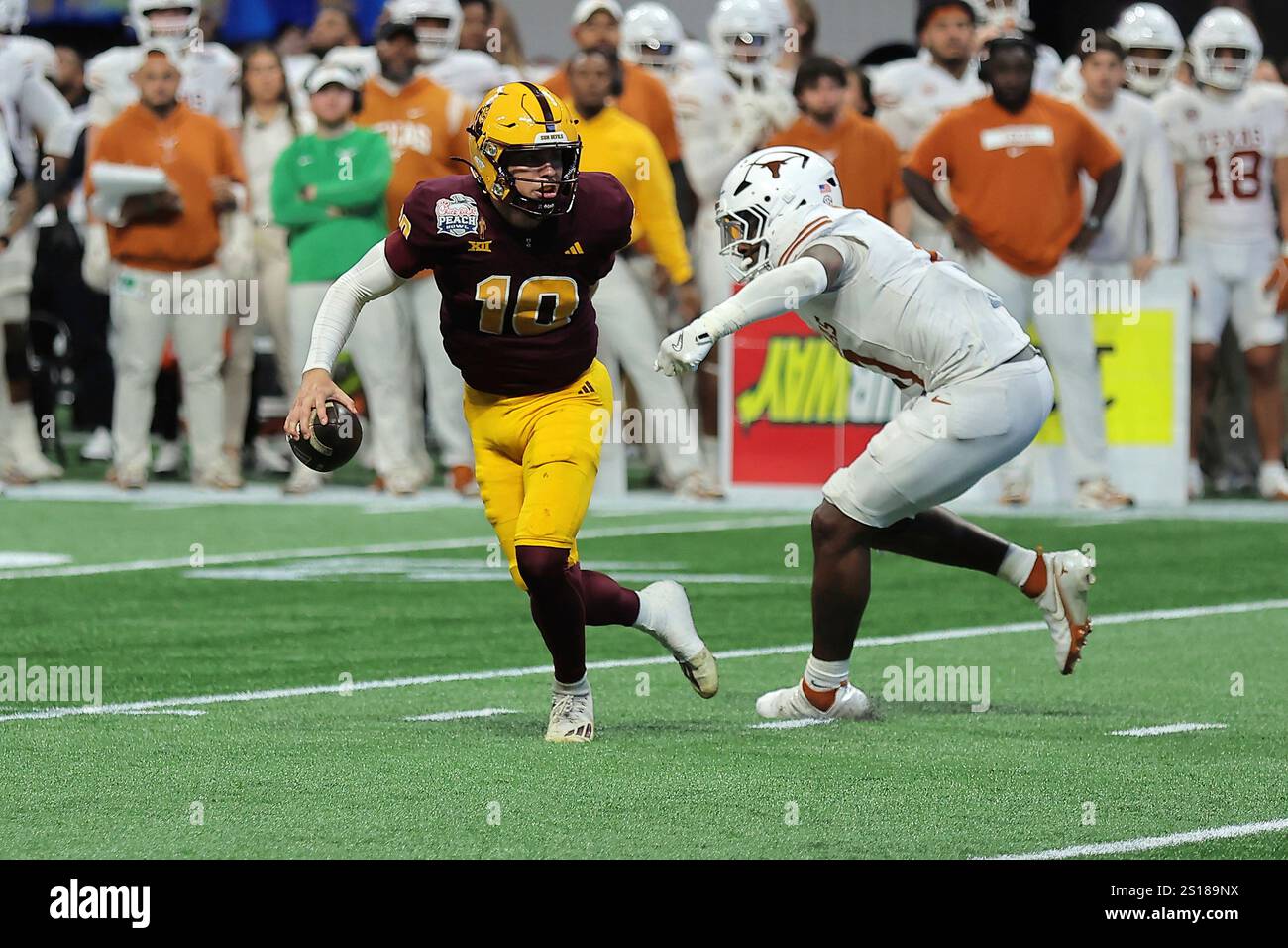 ATLANTA, GA - JANUARY 01: Quarterback Sam Leavitt #10 of the Arizona ...