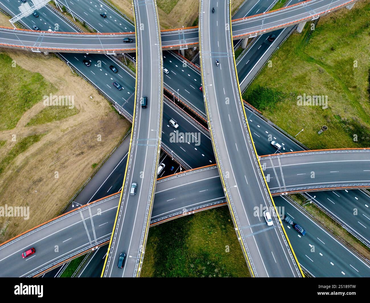 Aerial view of a cloverleaf interchange highway, The Haque, The ...