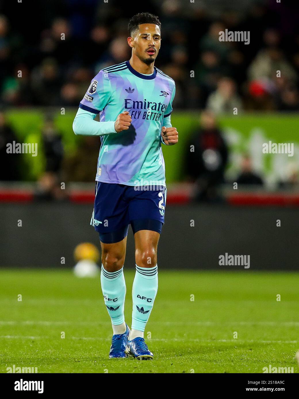 William Saliba of Arsenal looks on during the Premier League match ...