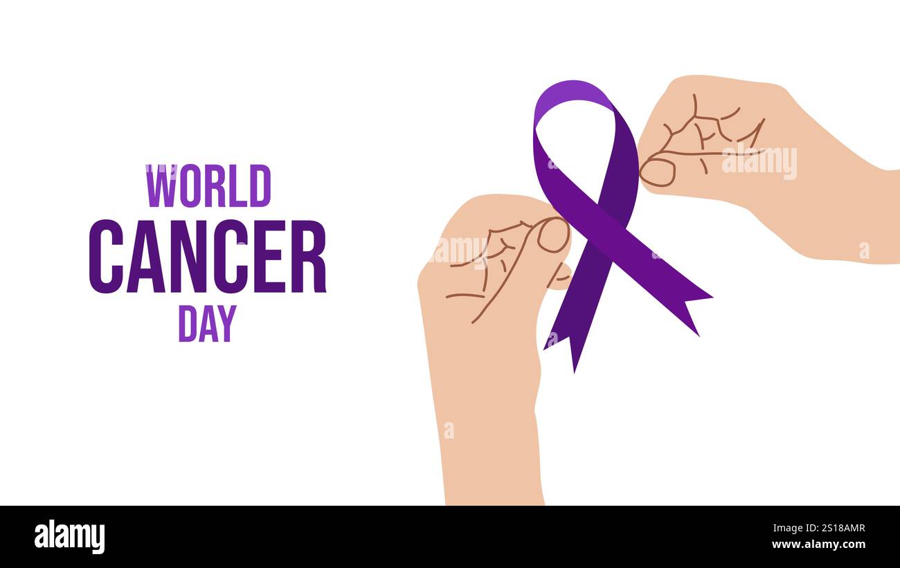 World Cancer Day. February 4th. Raising awareness. Pair hands are ...