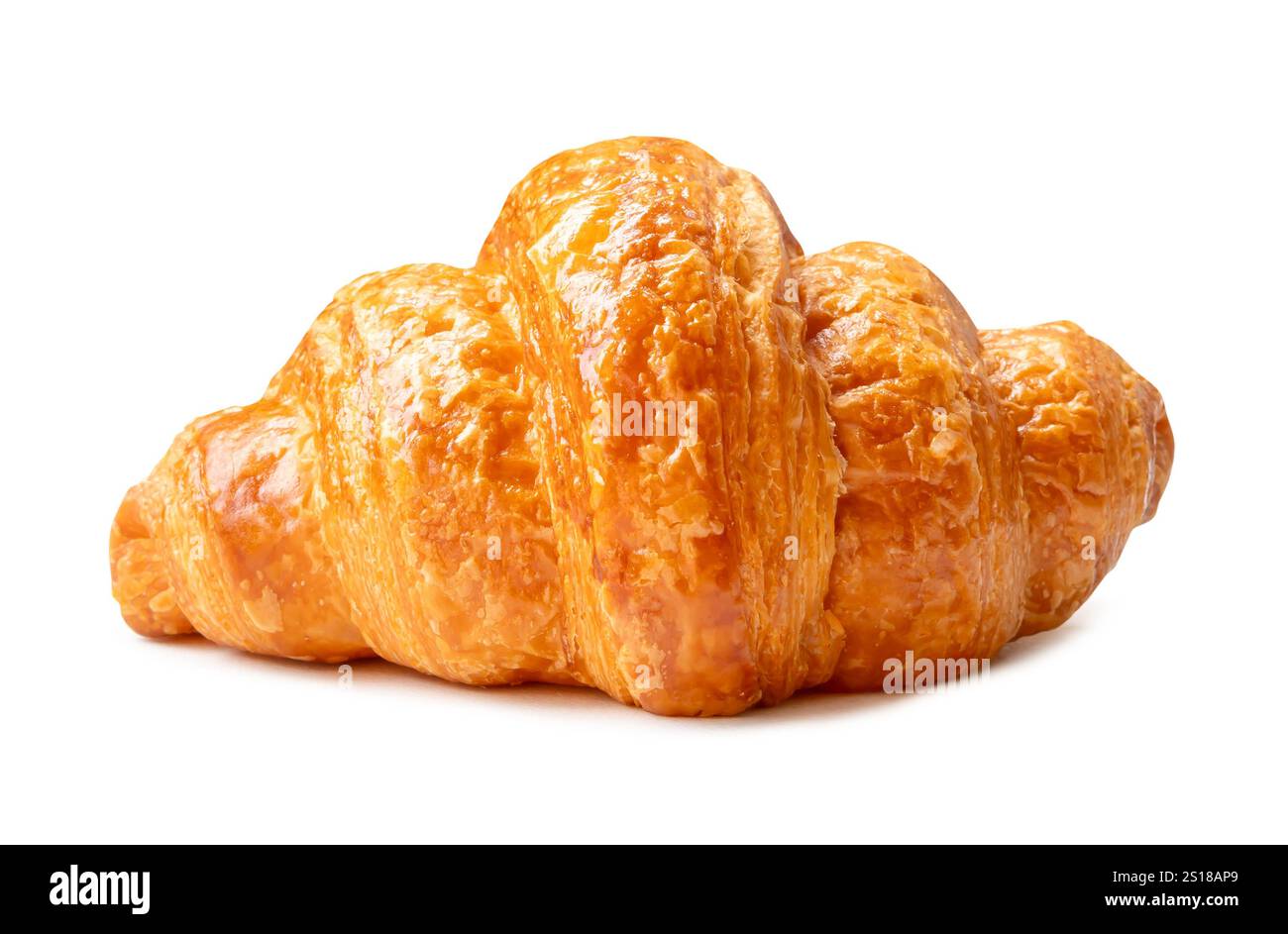 Side view of brown or golden croissant is isolated on white background ...