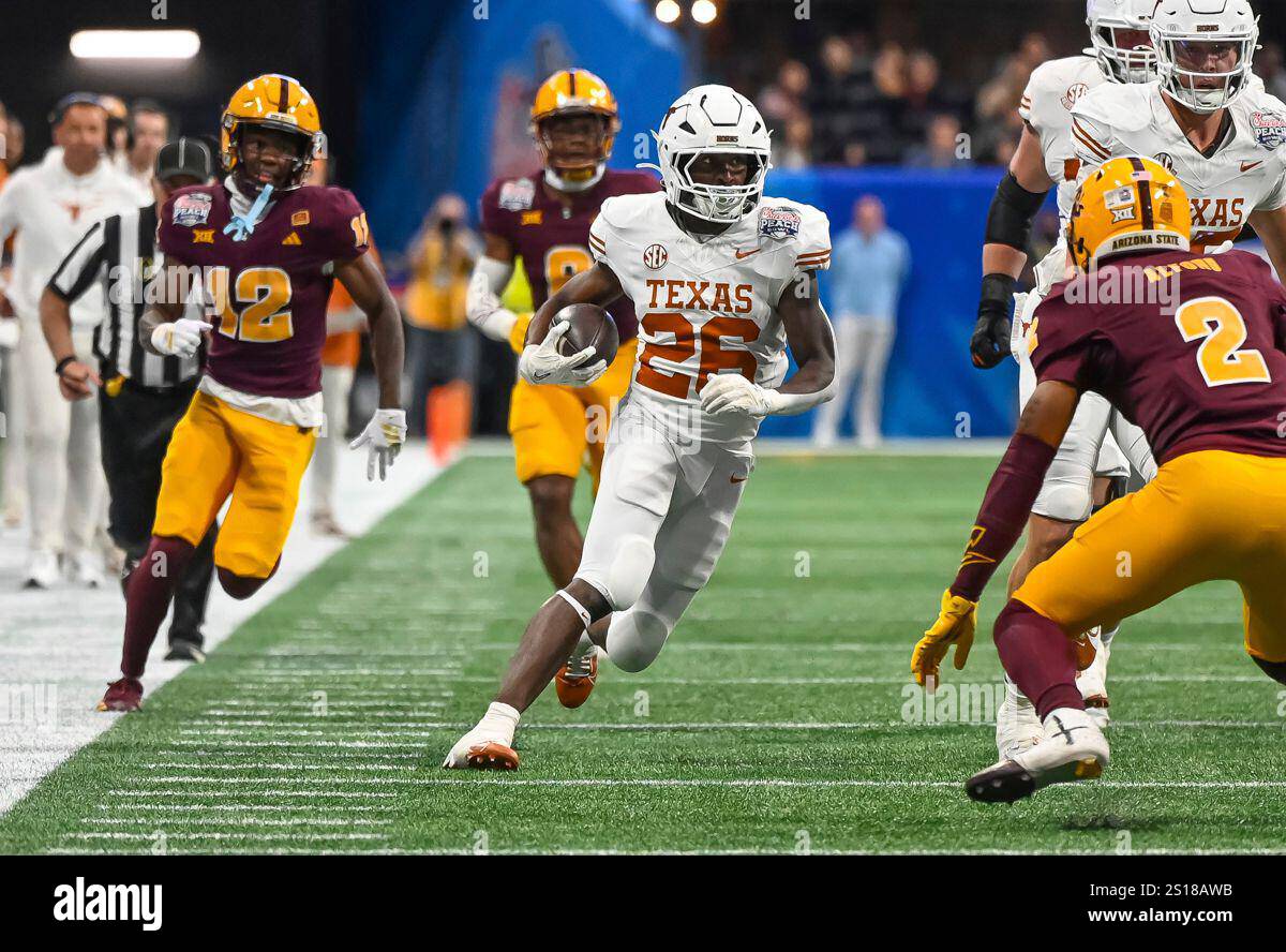 ATLANTA, GA - JANUARY 01: Running Back Quintrevion Wisner #26 of the ...