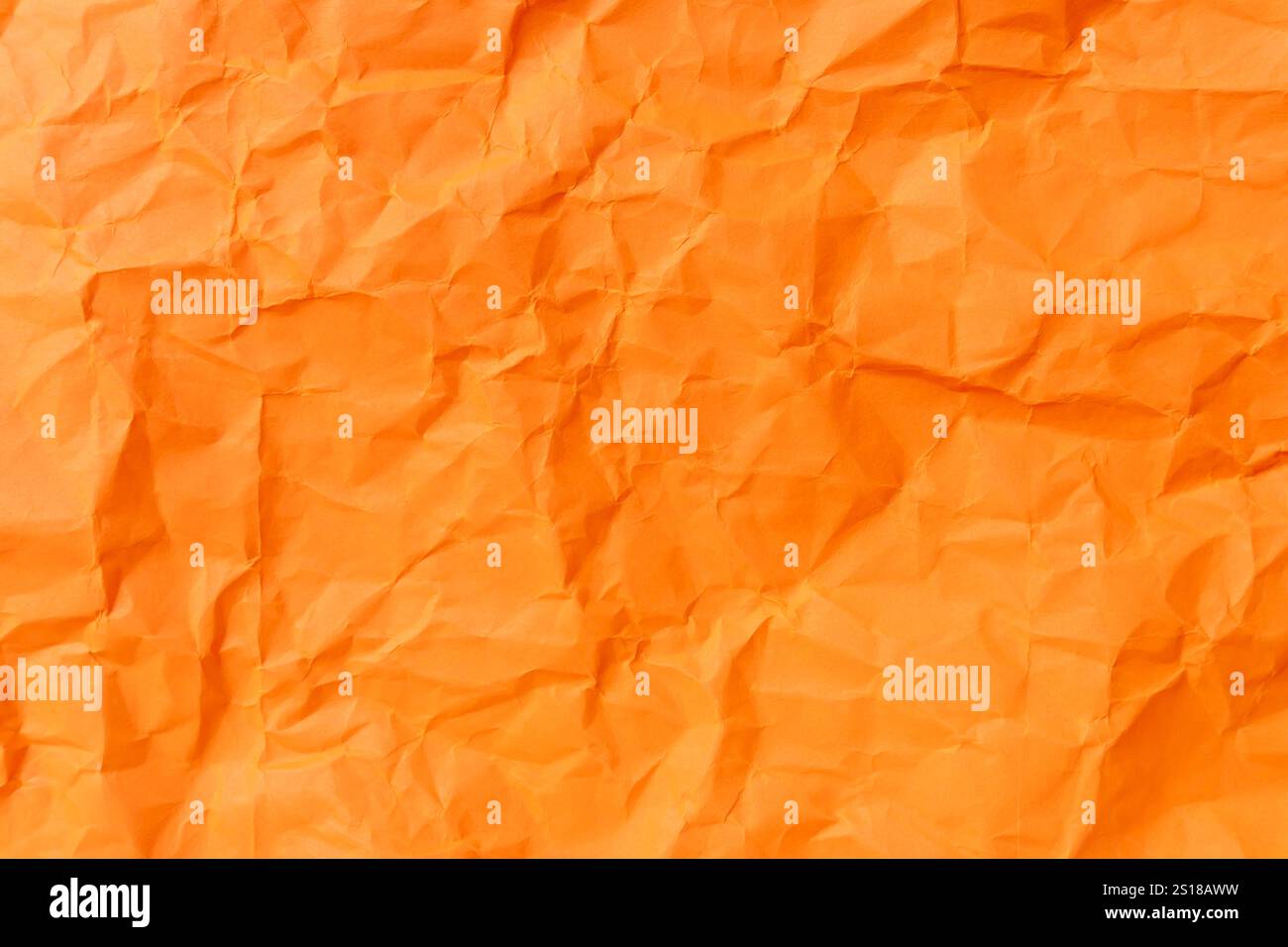 Top view and full frame of wrinkled or crumpled orange paper is used as ...
