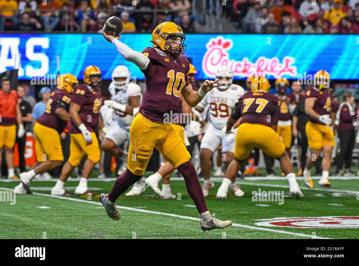 ATLANTA, GA - JANUARY 01: Quarterback Sam Leavitt #10 of the Arizona ...