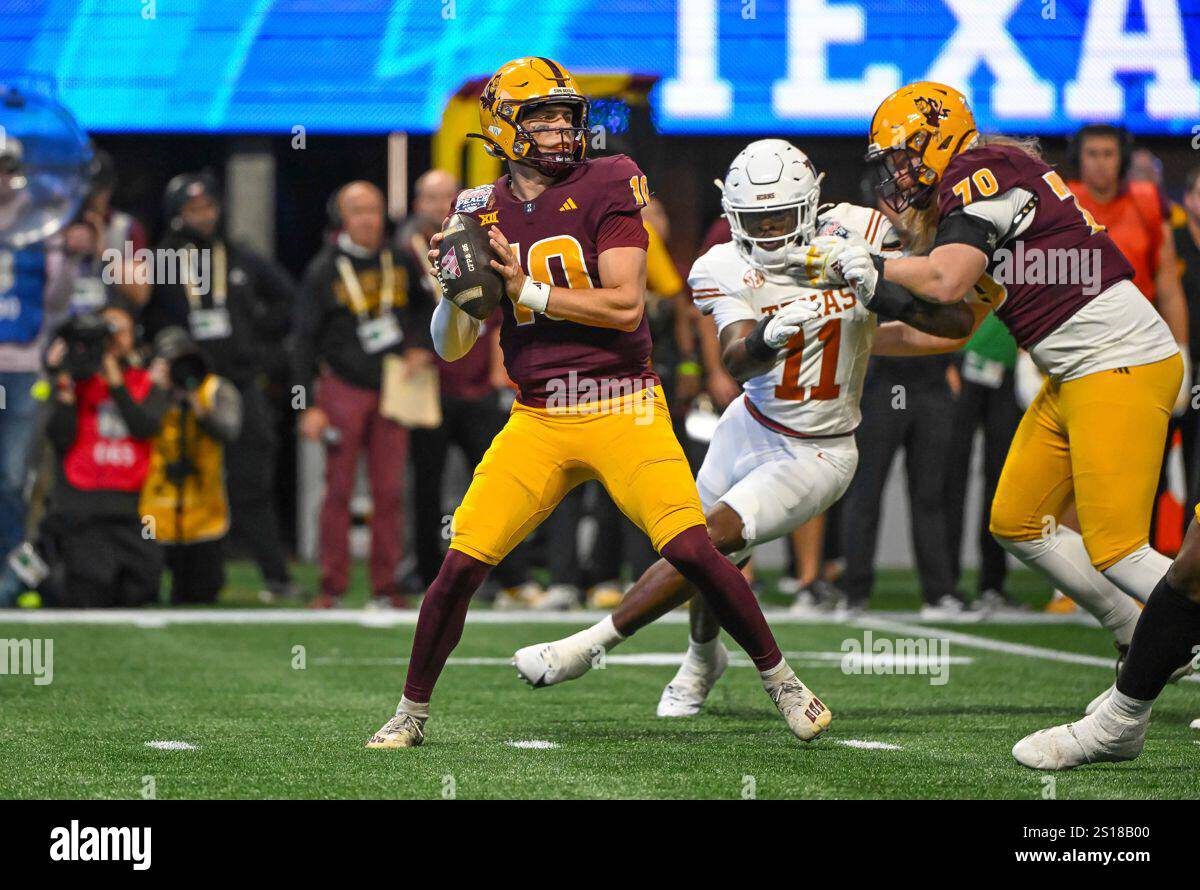 ATLANTA, GA - JANUARY 01: Quarterback Sam Leavitt #10 of the Arizona ...