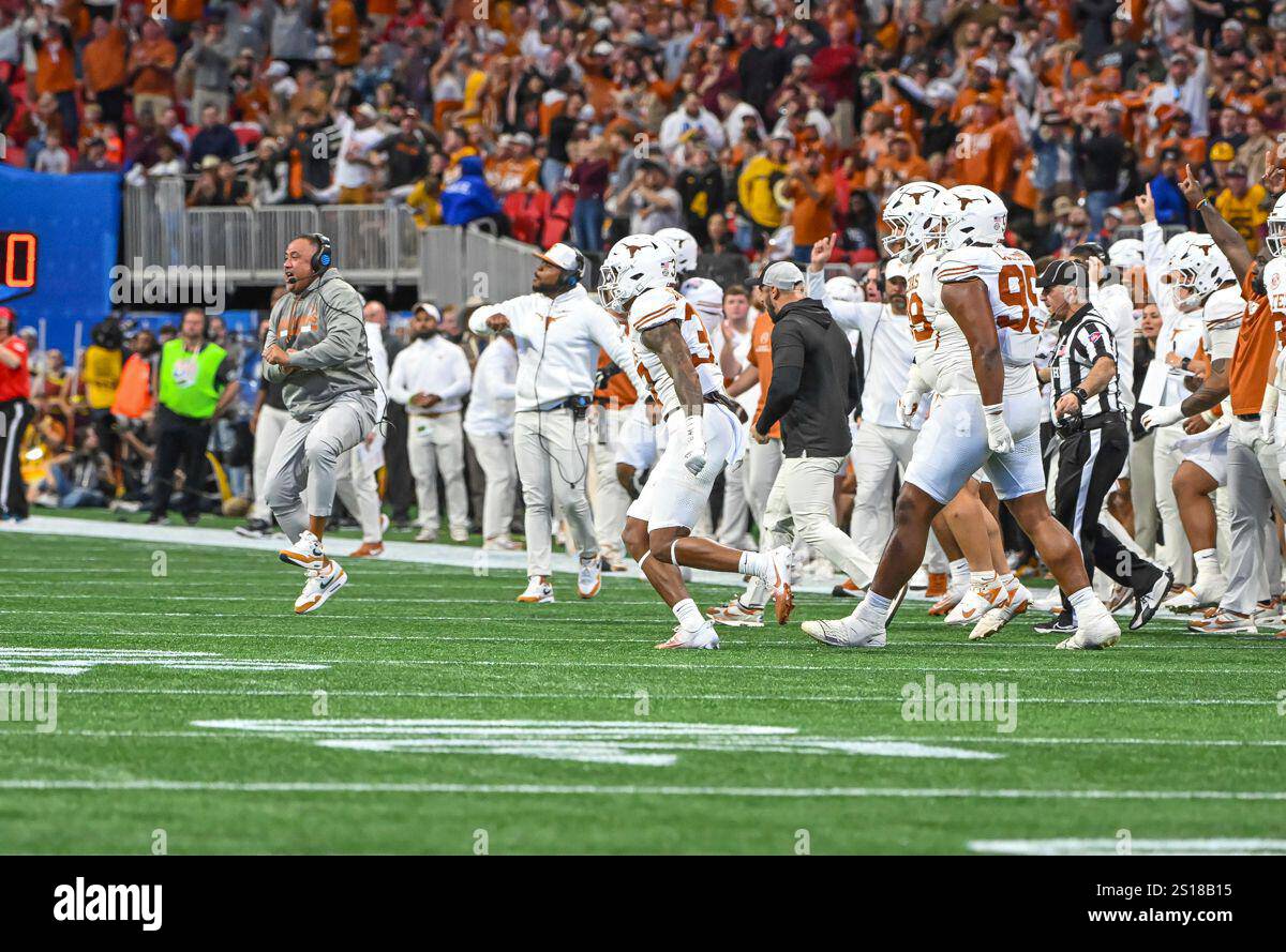 ATLANTA, GA - JANUARY 01: Texas Longhorns bench reacts during the Texas ...
