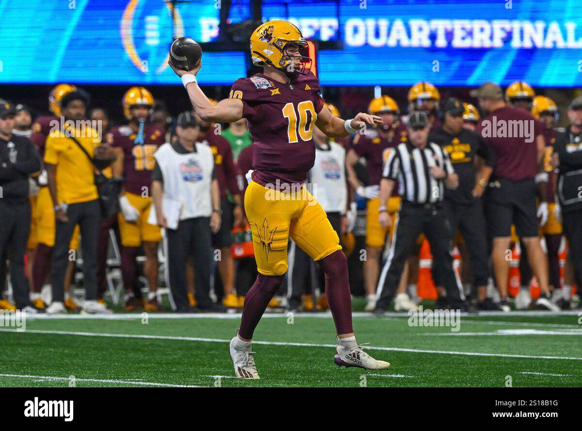 ATLANTA, GA - JANUARY 01: Quarterback Sam Leavitt #10 of the Arizona ...