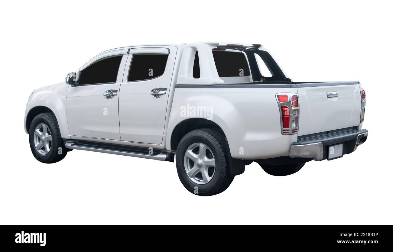 Side and back view of white pickup truck is isolated on white ...