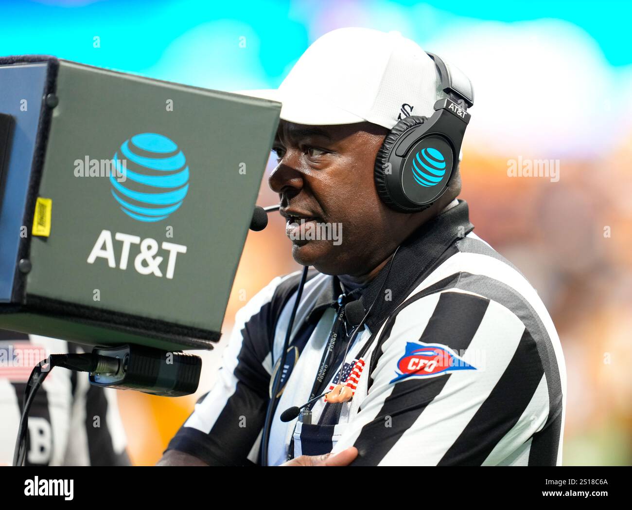 Atlanta, Georgia, USA. 1st Jan, 2025. Referee Larry Smith reviews a ...