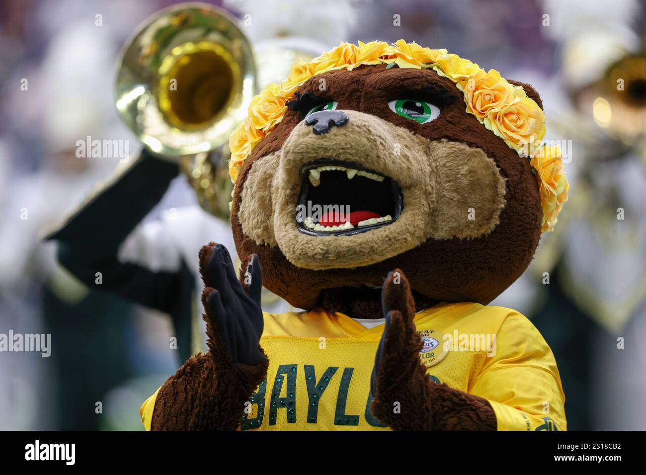 HOUSTON, TX - DECEMBER 31: Marigold the mascot claps during the Baylor ...