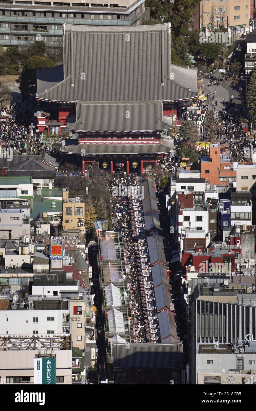 A shopping street leading to Senso-ji temple in Tokyo's Asakusa area is ...