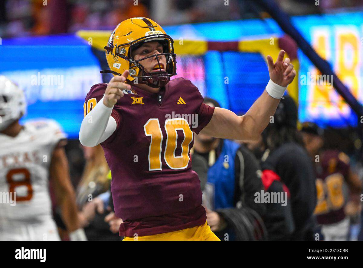ATLANTA, GA - JANUARY 01: Quarterback Sam Leavitt #10 of the Arizona ...