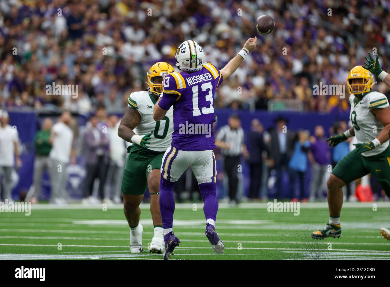 HOUSTON, TX - DECEMBER 31: LSU Tigers quarterback Garrett Nussmeier (13) throws a pass before ...